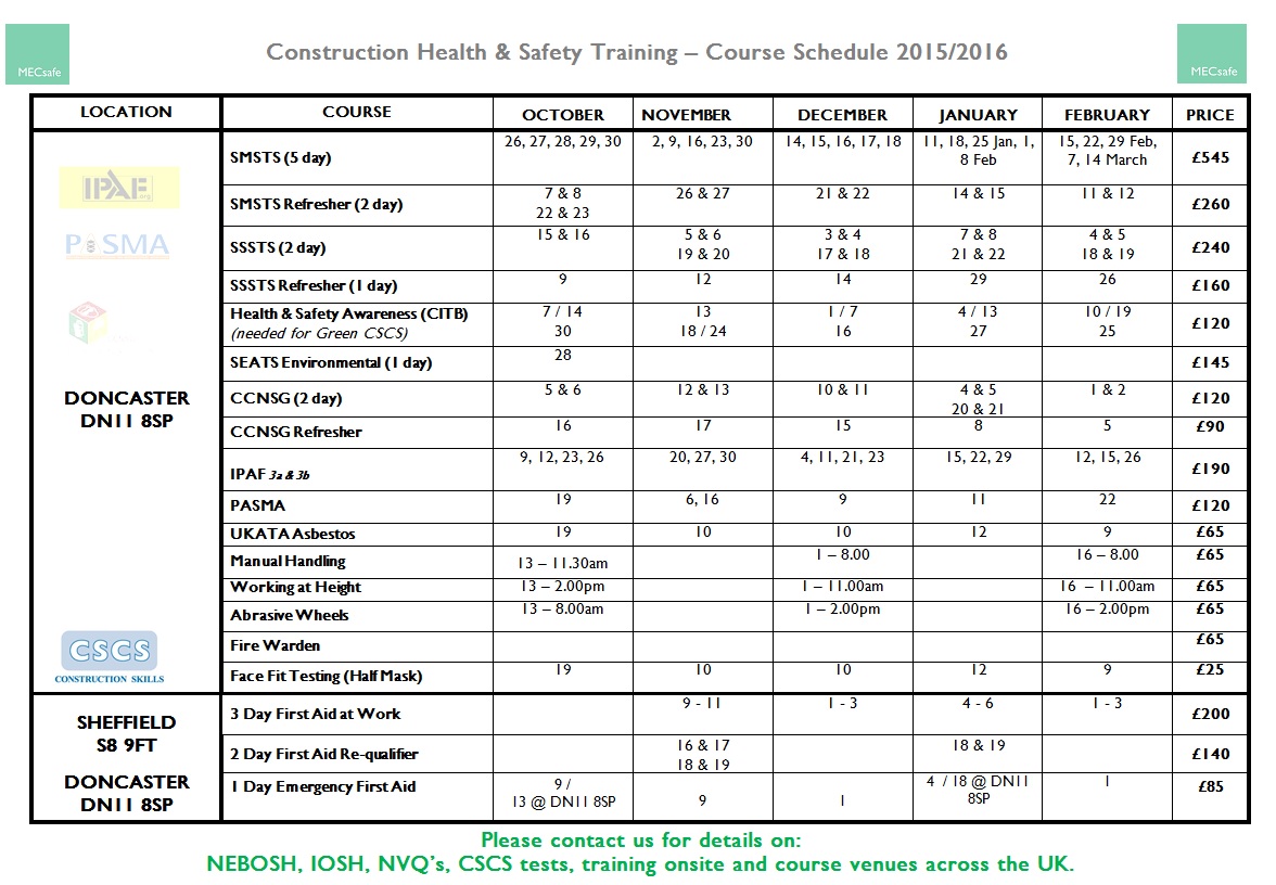MECsafe Health Safety Training Schedule